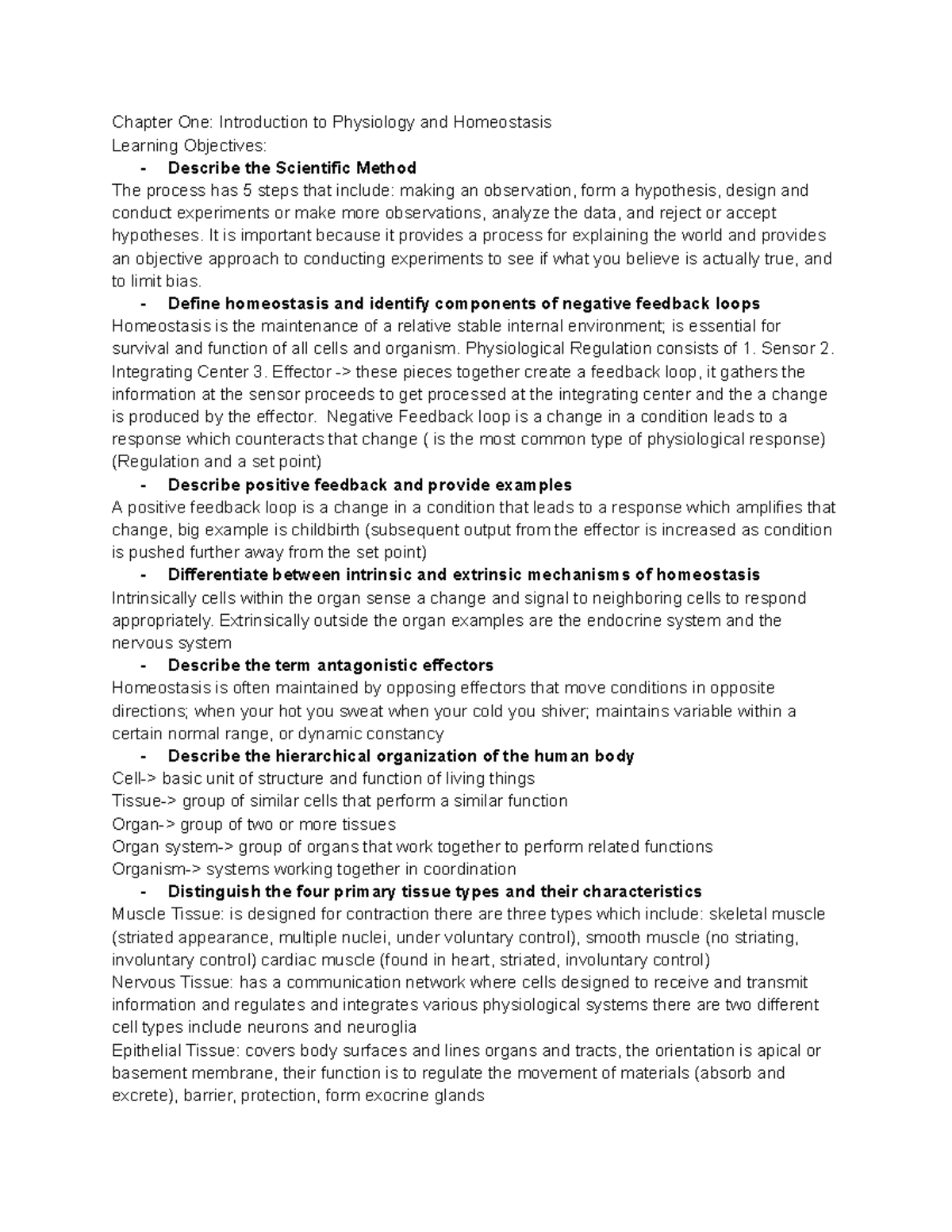 Fundamentals of Physiology Exam 1 - Chapter One: Introduction to ...