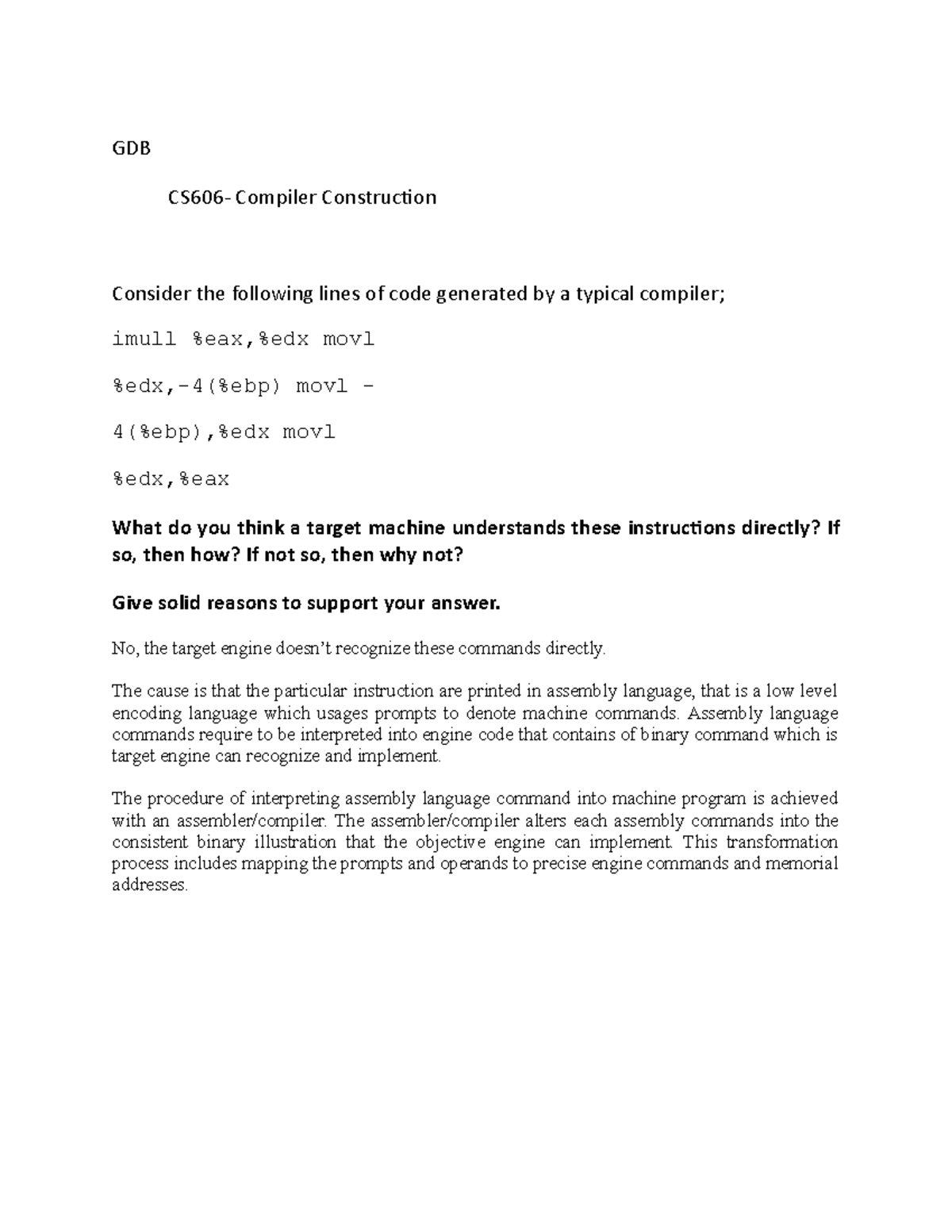 Cs606gdb 2023 - CS606 GDB - Compiler Construction - VU - Studocu