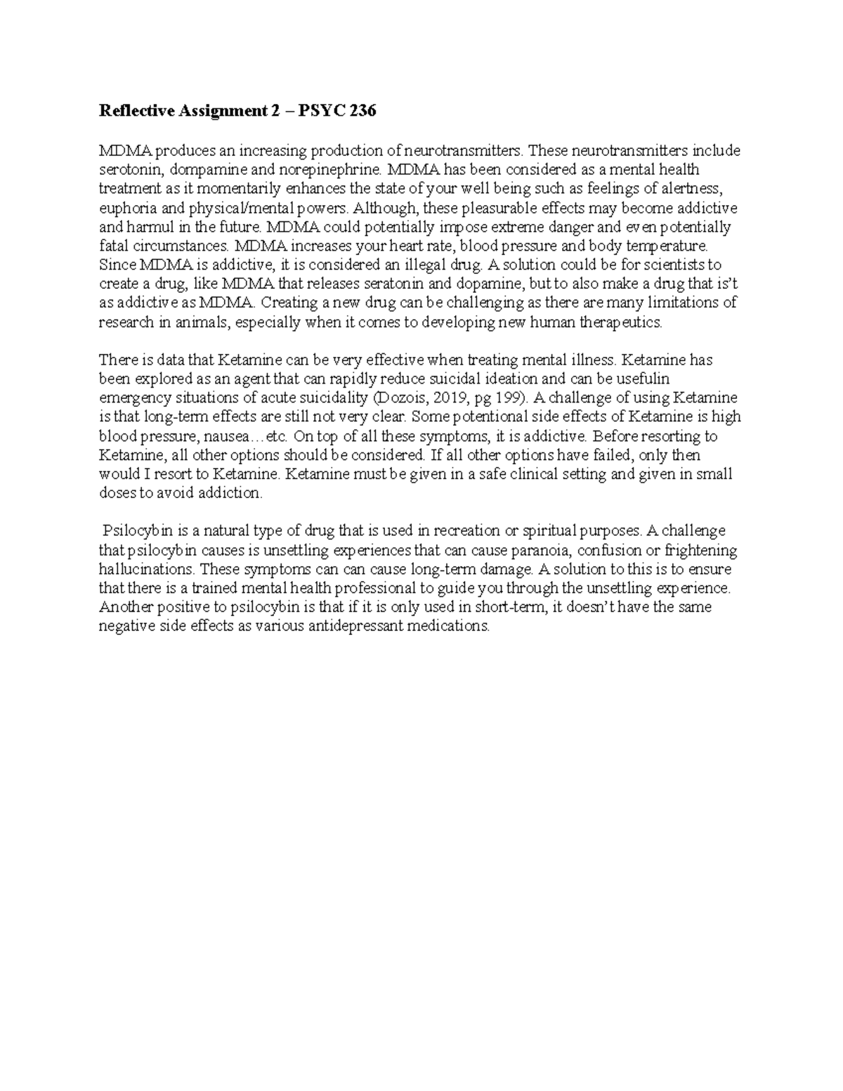 Reflective Assignment 2 CLINICAL PSYCHOLOGY - Psyc236 - queensu - Studocu
