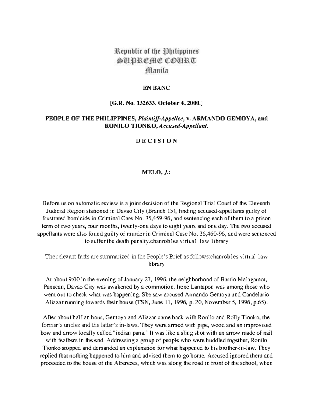 People of the Philippines v. Gemoya - EN BANC [G. No. 132633. October 4 ...
