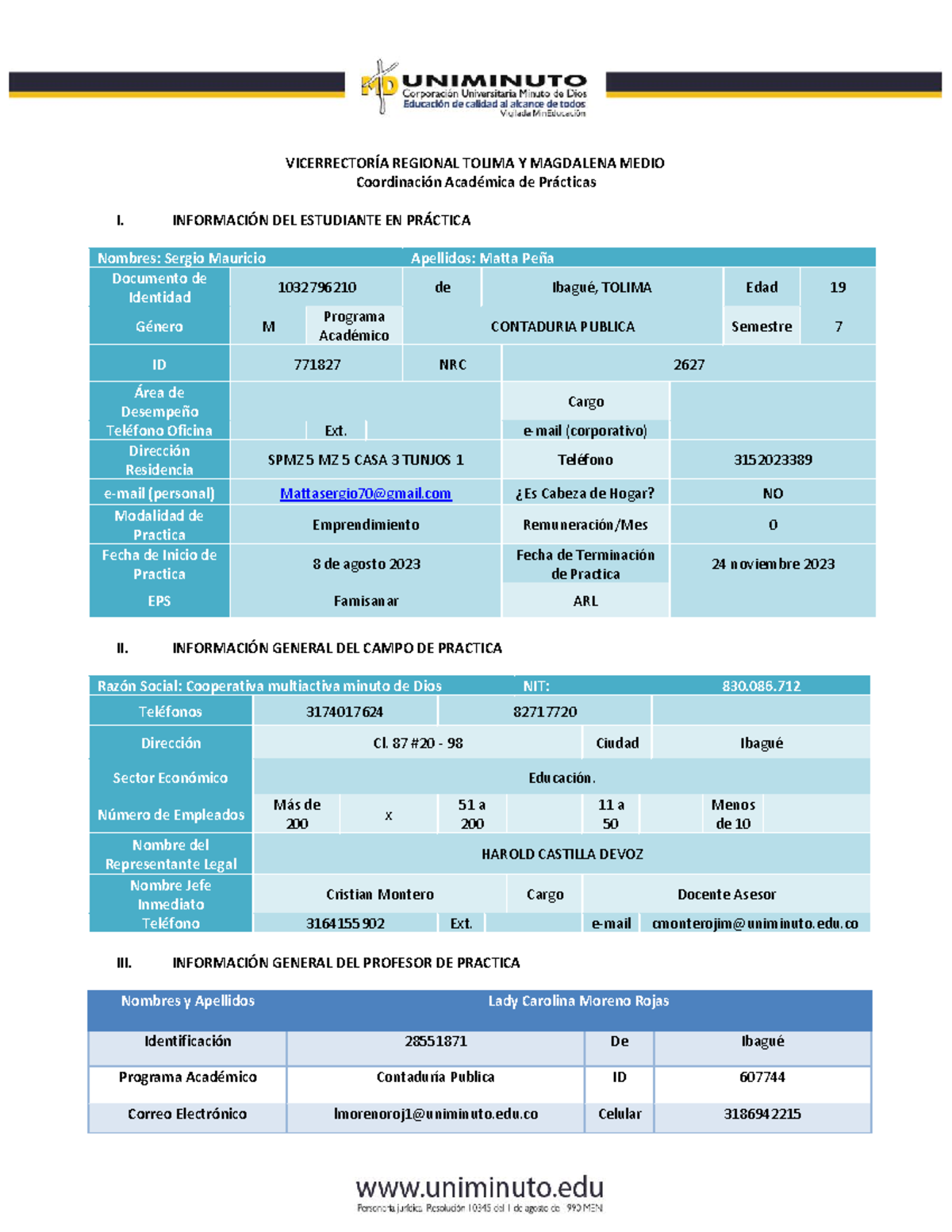 Plan Formativo de Prácticas Bicicletería Dimas - VICERRECTORÍA REGIONAL ...