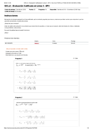 (ACV-S05)Evaluación Calificada en Linea 3 - EP2 Calculo PARA LA TOMA DE Decisiones (10106) - Studocu