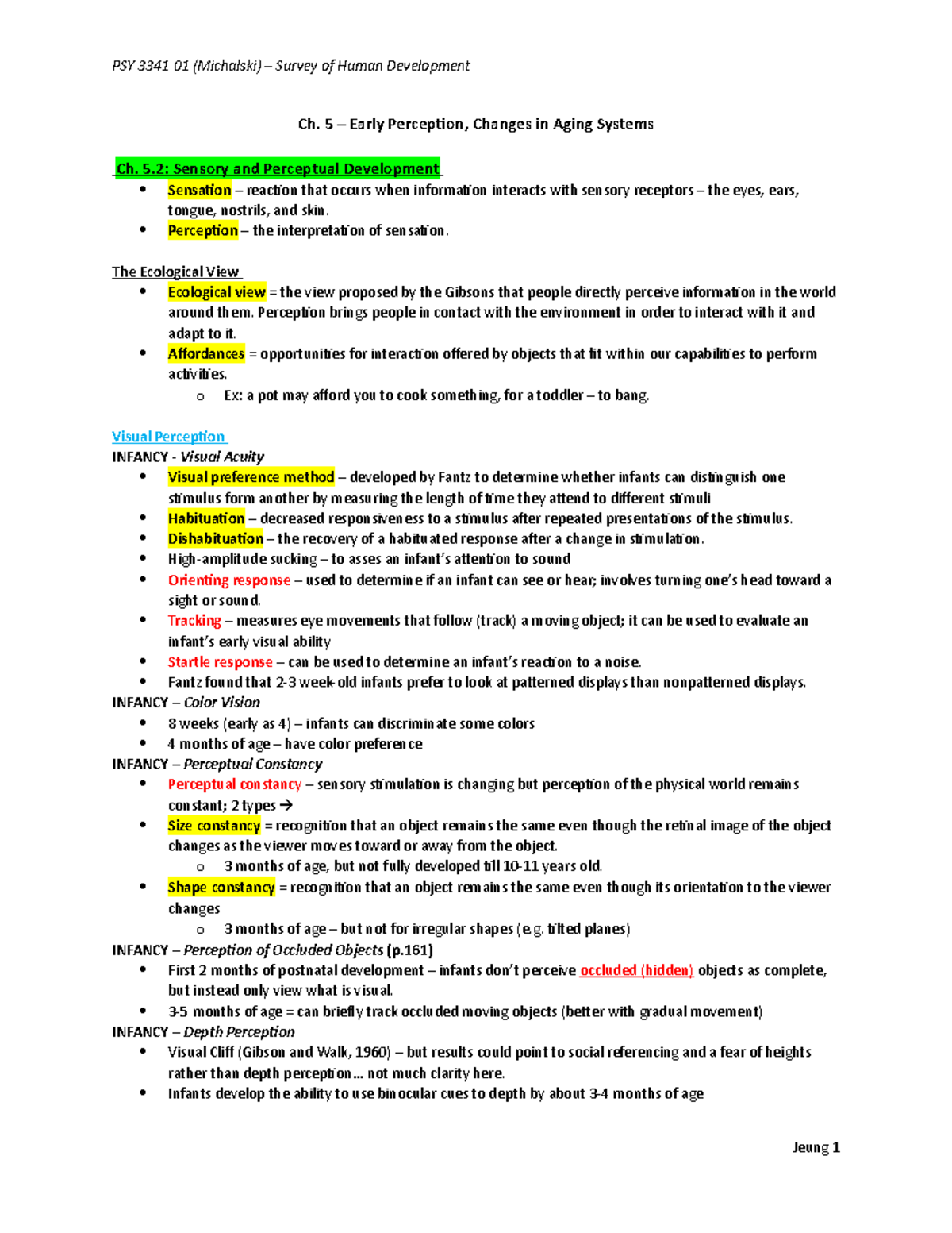 Ch. 5 - early perception, changes in aging systems - PSY 3341 01 ...