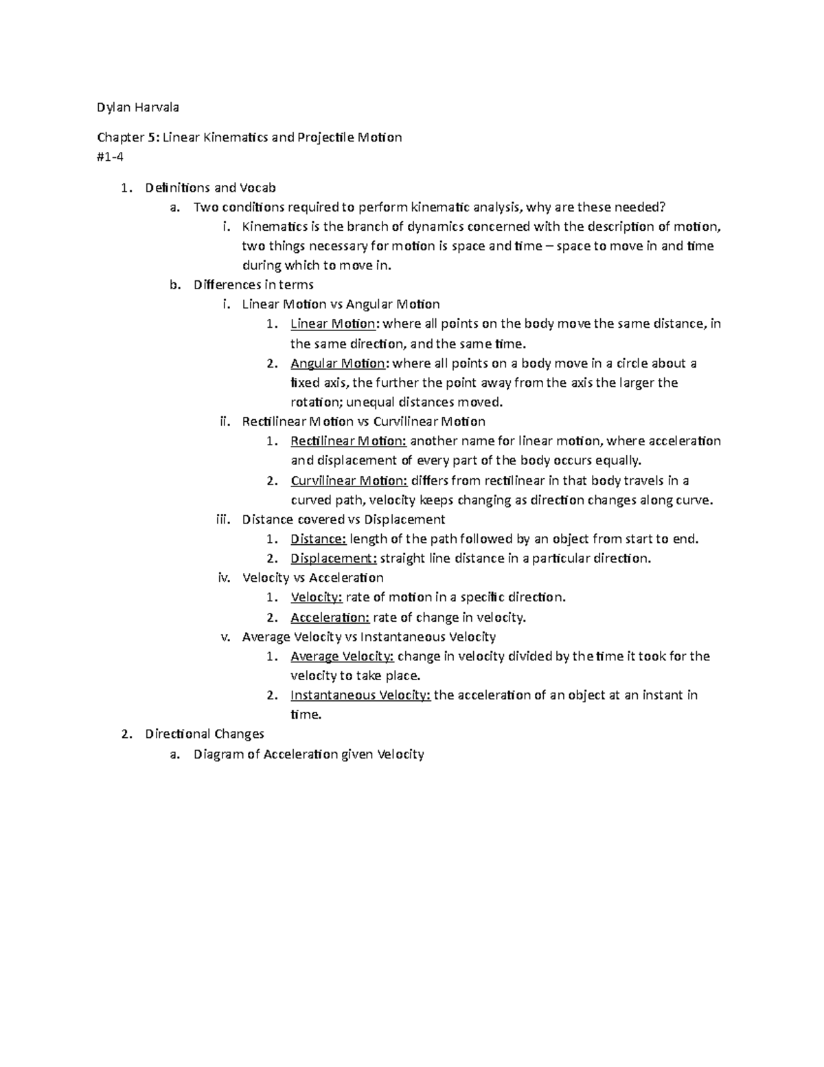 Chapter 5 projectile motion - Dylan Harvala Chapter 5: Linear ...
