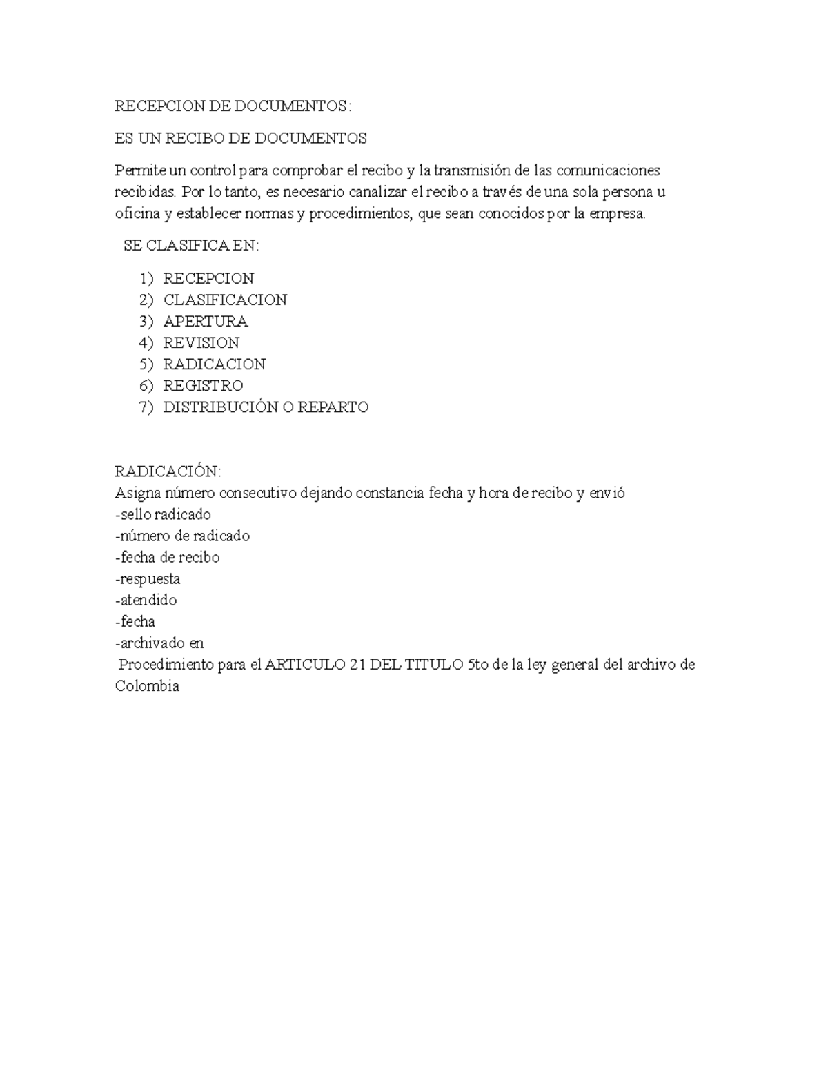 Recibo de documentos - RECEPCION DE DOCUMENTOS: ES UN RECIBO DE ...