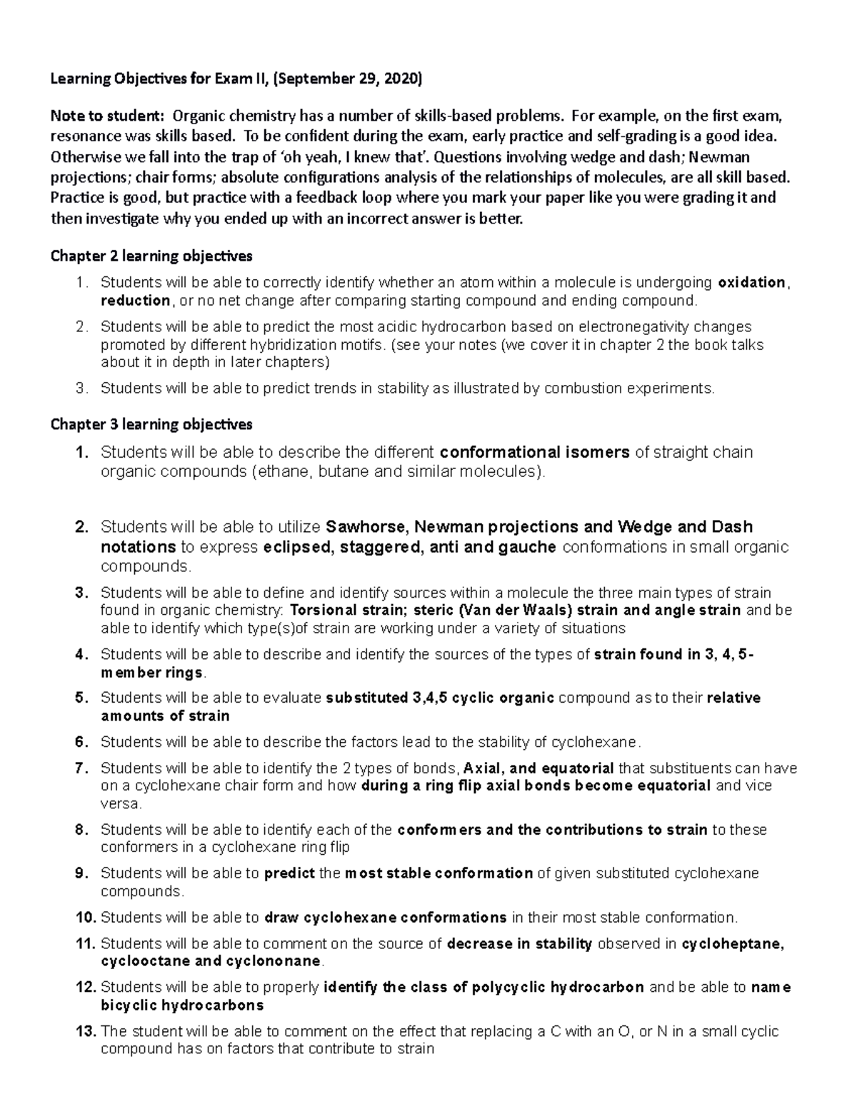 Learning objectives for exam II fall 2020 - Learning Objectives for ...