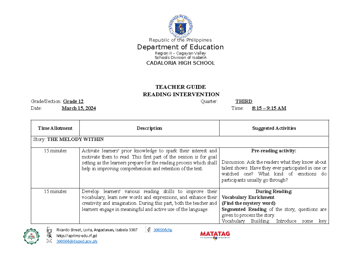Reading TG march 15 - catch up - Ricardo Street, Loria, Angadanan ...