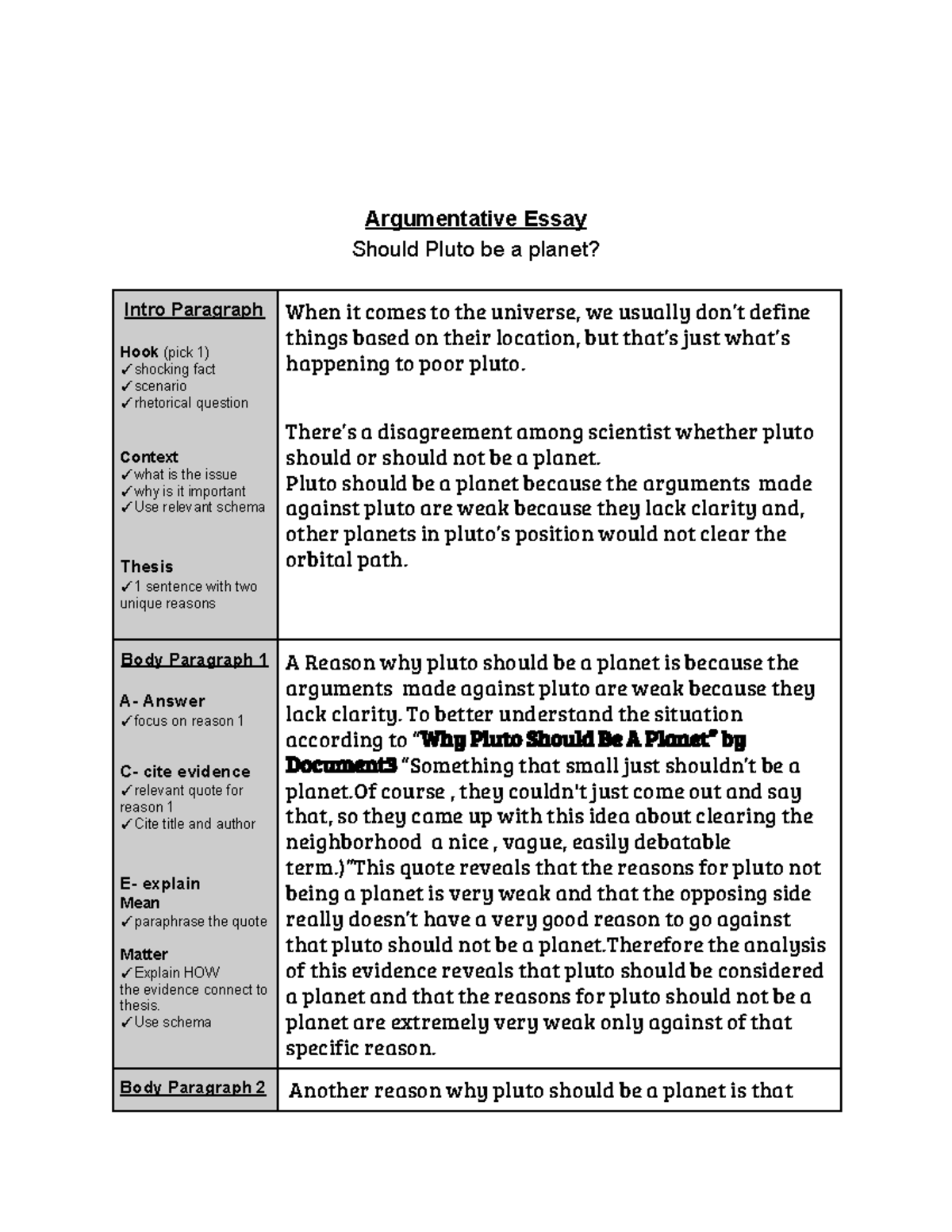 Pluto argumentative essay - anahy dominguez - Argumentative Essay ...