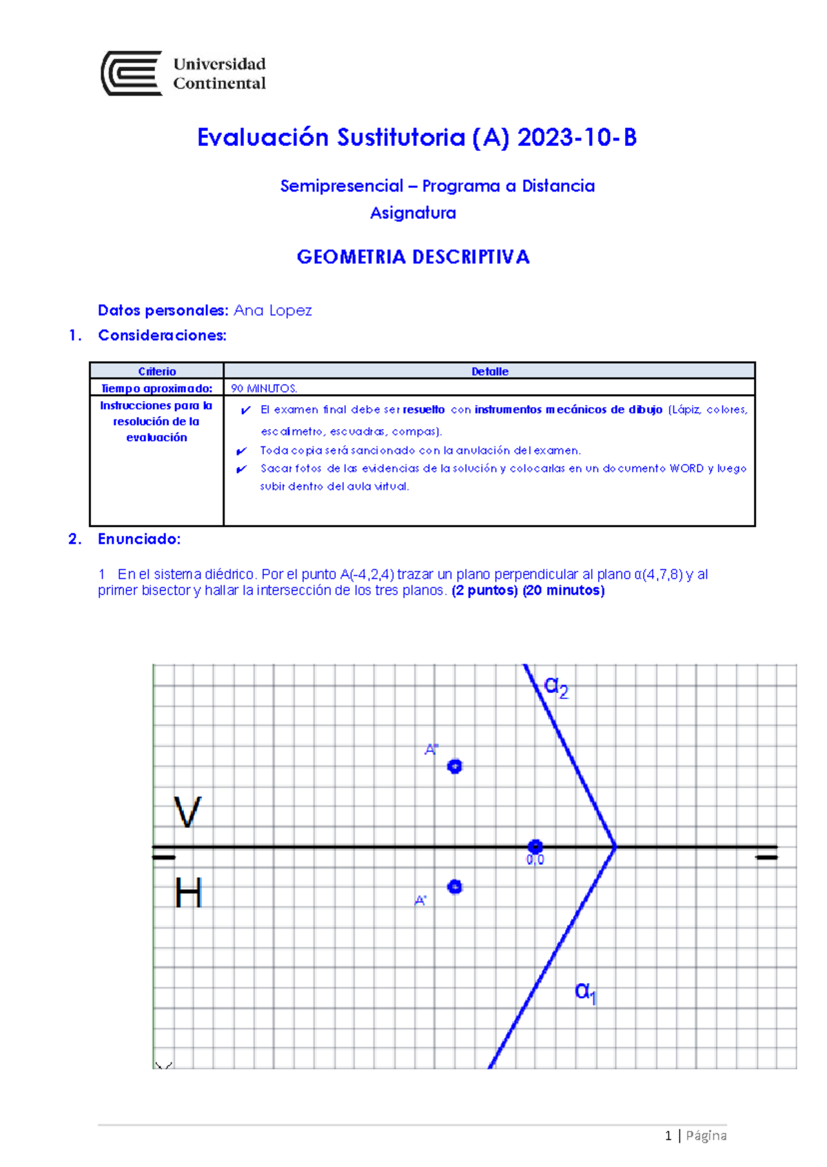 Geometria Descriptiva EValuacion Sustitutoria - Evaluación Sustitutoria (A) 2023-10-B ...