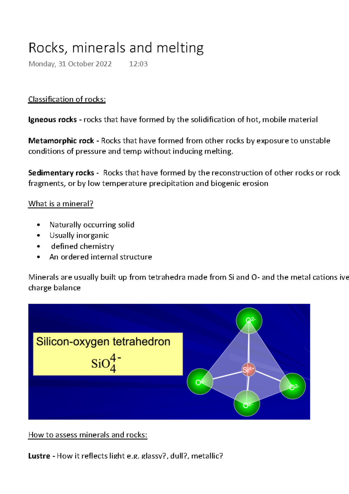 Rocks, minerals and melting - Classification of rocks: Igneous rocks ...