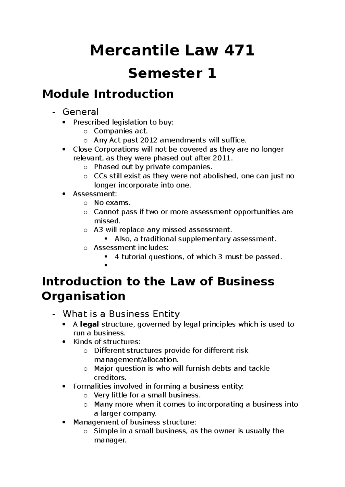 Mercantile Law 471 - Introductory Notes - Mercantile Law 471 Semester 1 ...