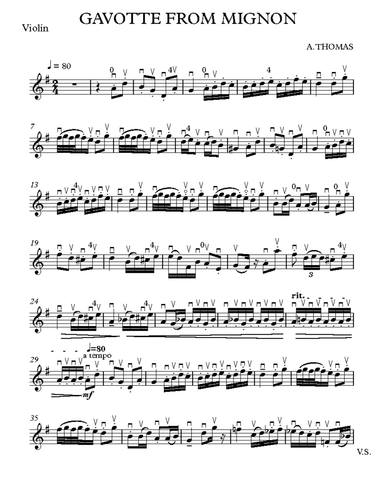 Gavotte FROM Migñon Violín - Violín q = 80 7 13 19 rit. 24 mf q= 29 V ...