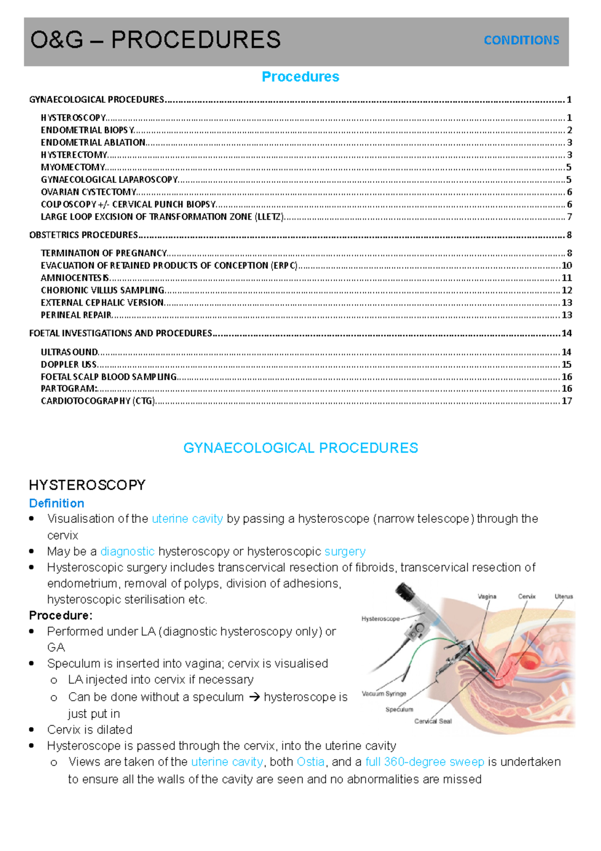 Procedures for obstetrics and gynaecology - Procedures GYNAECOLOGICAL ...