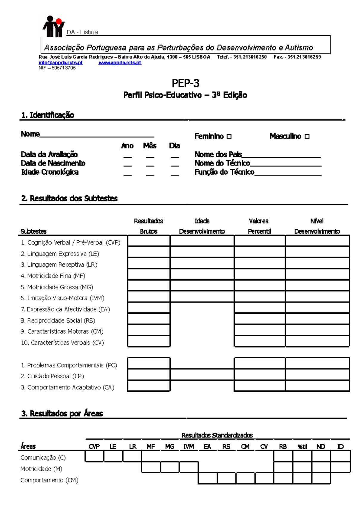 Protocolo PEP 3 - prova de avaliação criancas com PEA - APPDA - Lisboa ...