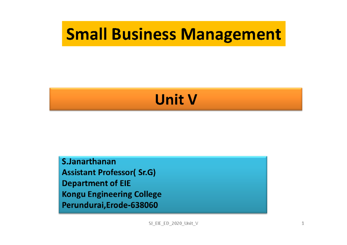 2020 14GEE81 Unit V - Unit V materials - Unit V Small Business ...