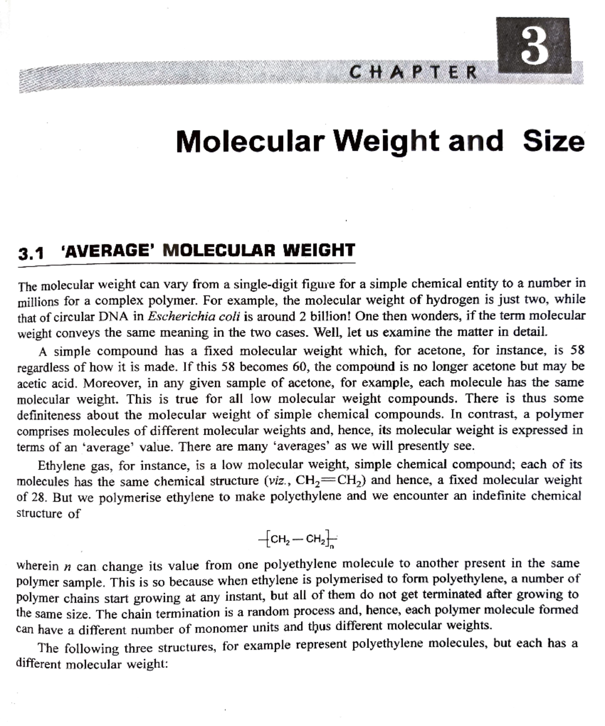Molecular Weight And Size - Average molecular weight - 3 CHAPTER ...