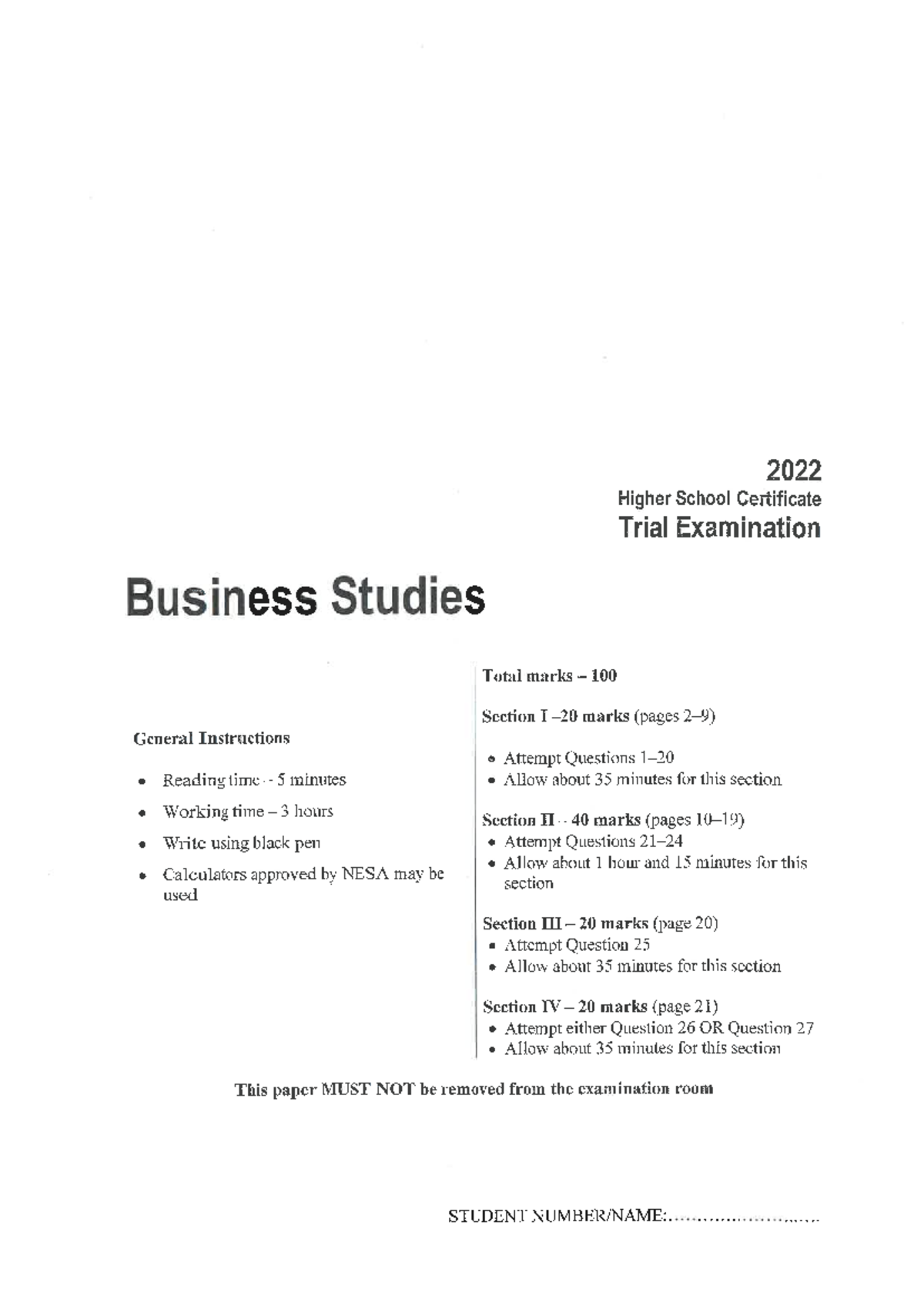 2022 Yr-12 Business-Studies Indpt-Exam - 2022 Higher School Certificate ...