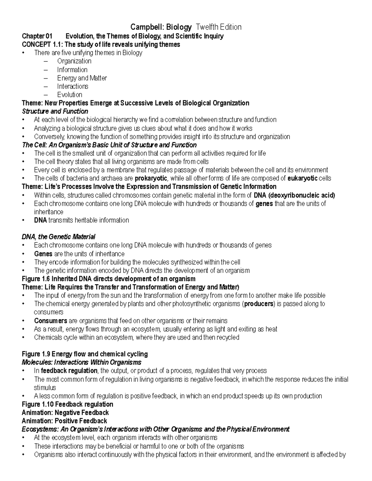 Notes Chapter 01 Evolution, Themes of Biology - Campbell: Biology ...