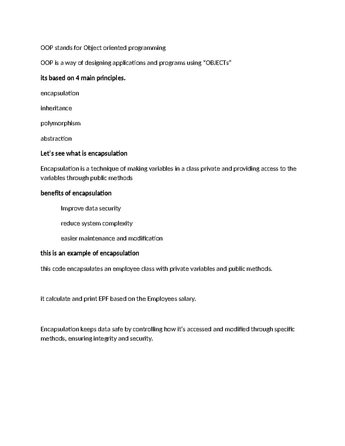 Oop Stands For Object Oriented Programming Encapsulation Inheritance Polymorphism Abstraction