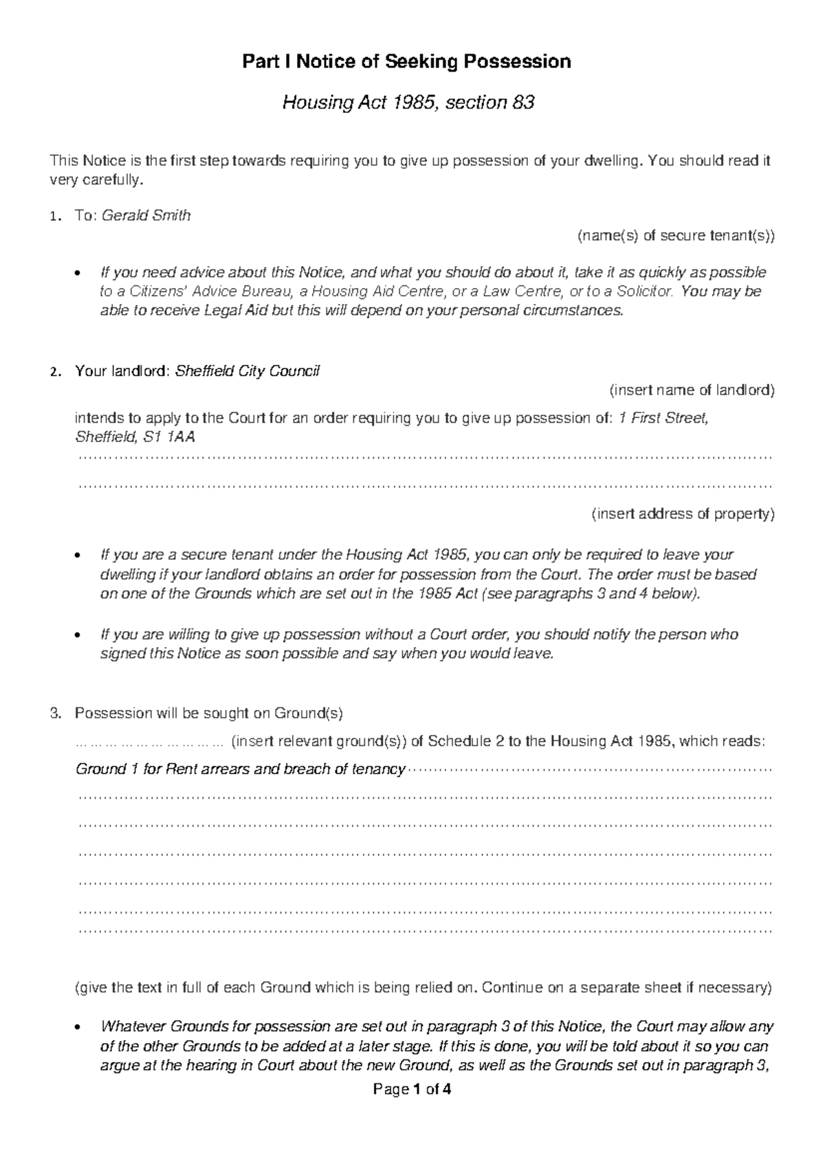 Activity 10 - NSP Gerald - Part I Notice of Seeking Possession Housing ...
