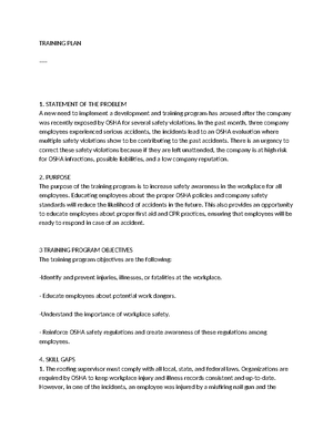 C235 - Task 1 (Training and Development) - Running head: TASK 1 ...