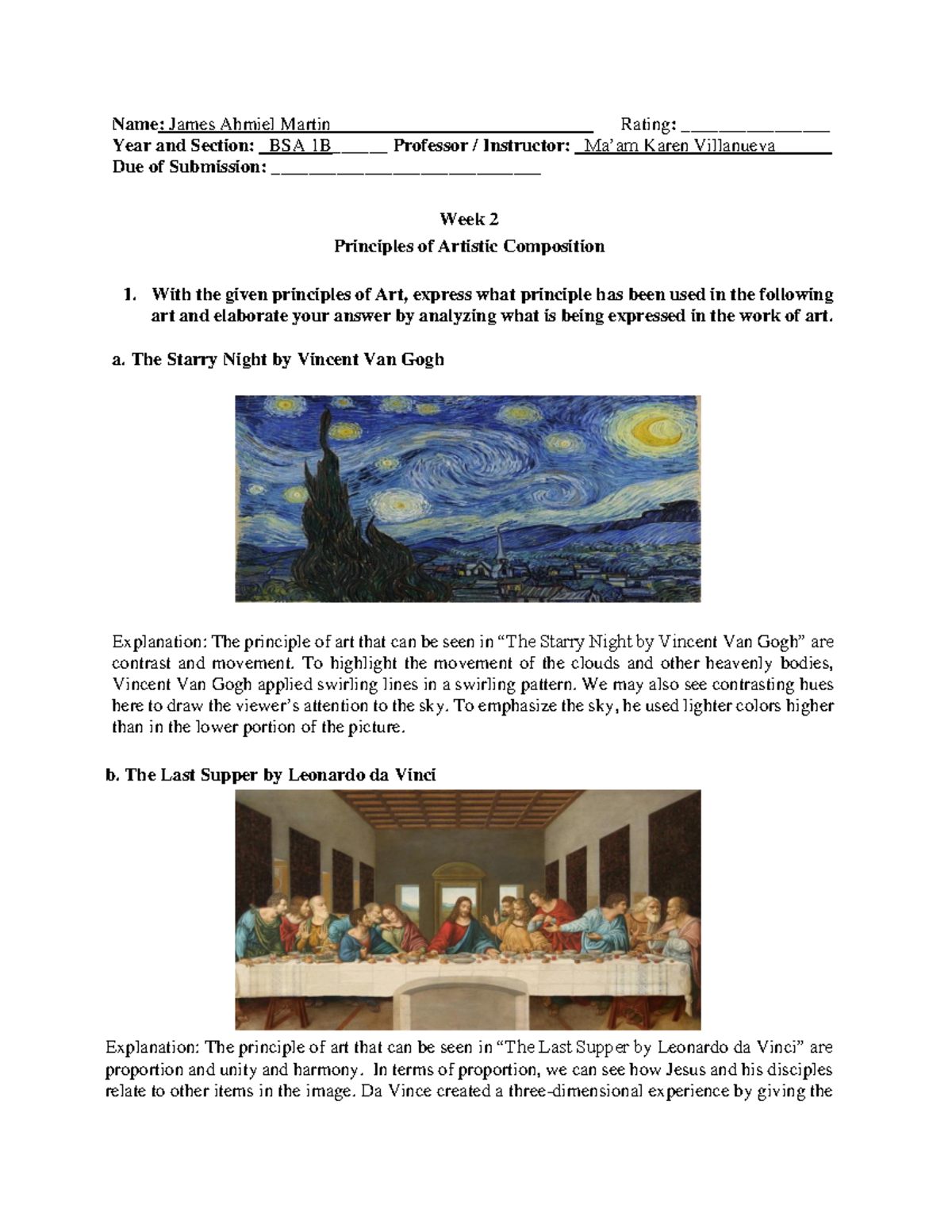 ACT #2 ART - Assignment - Name: James Ahmiel Martin ...