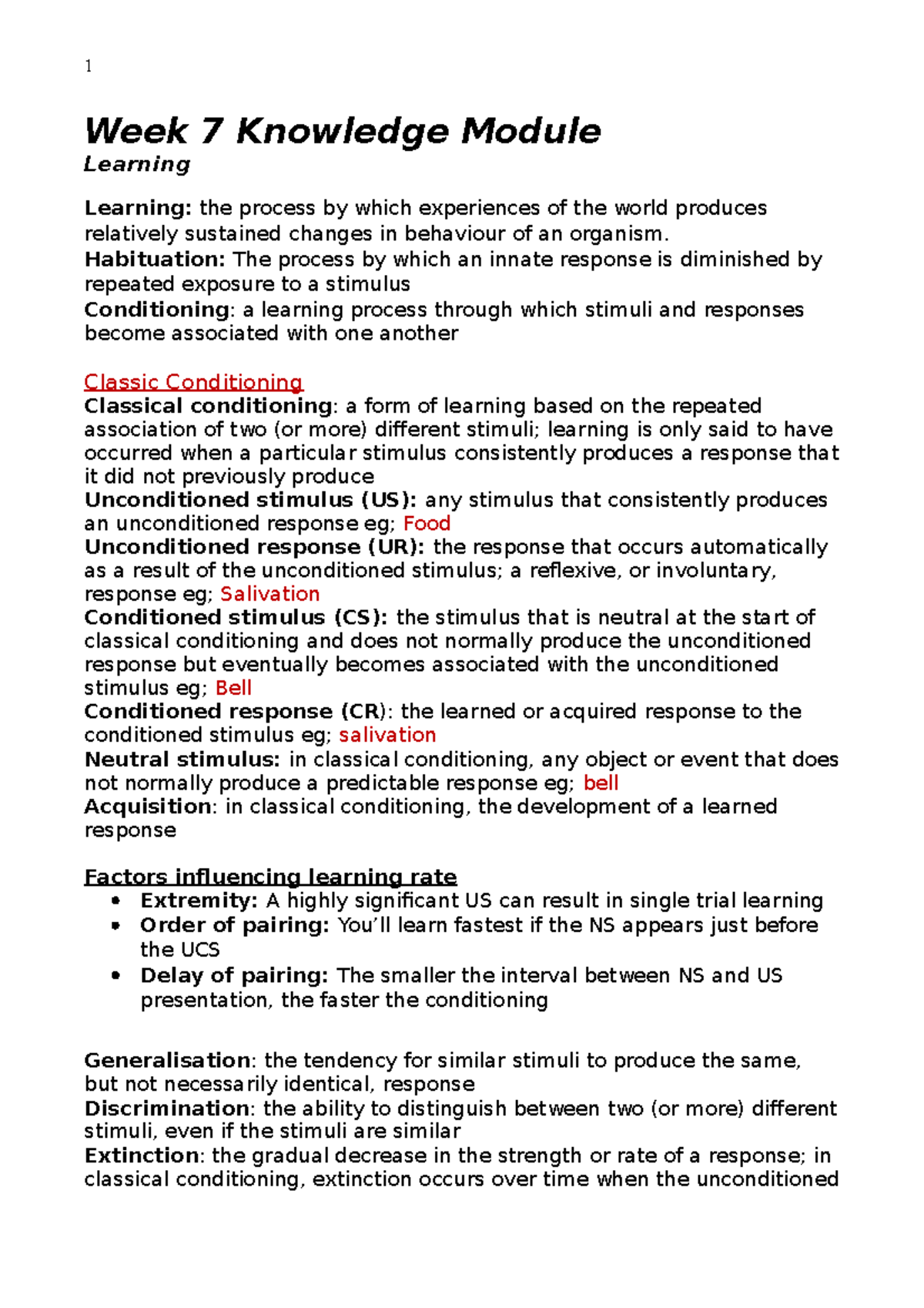 Module Notes weeks 8 - 10 - Week 7 Knowledge Module Learning Learning ...