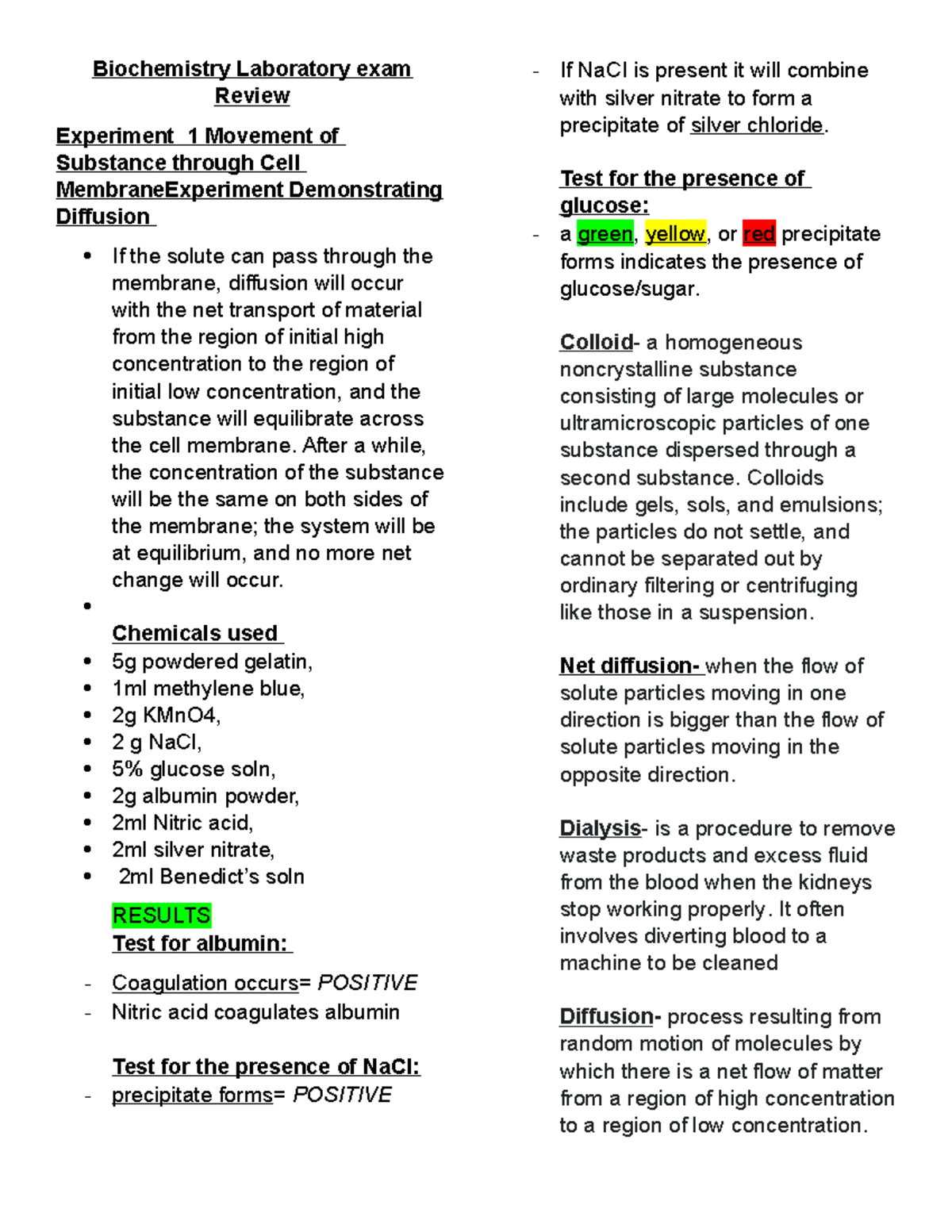 Biochemistry Laboratory exam Review(prelim) - Biochemistry Laboratory ...