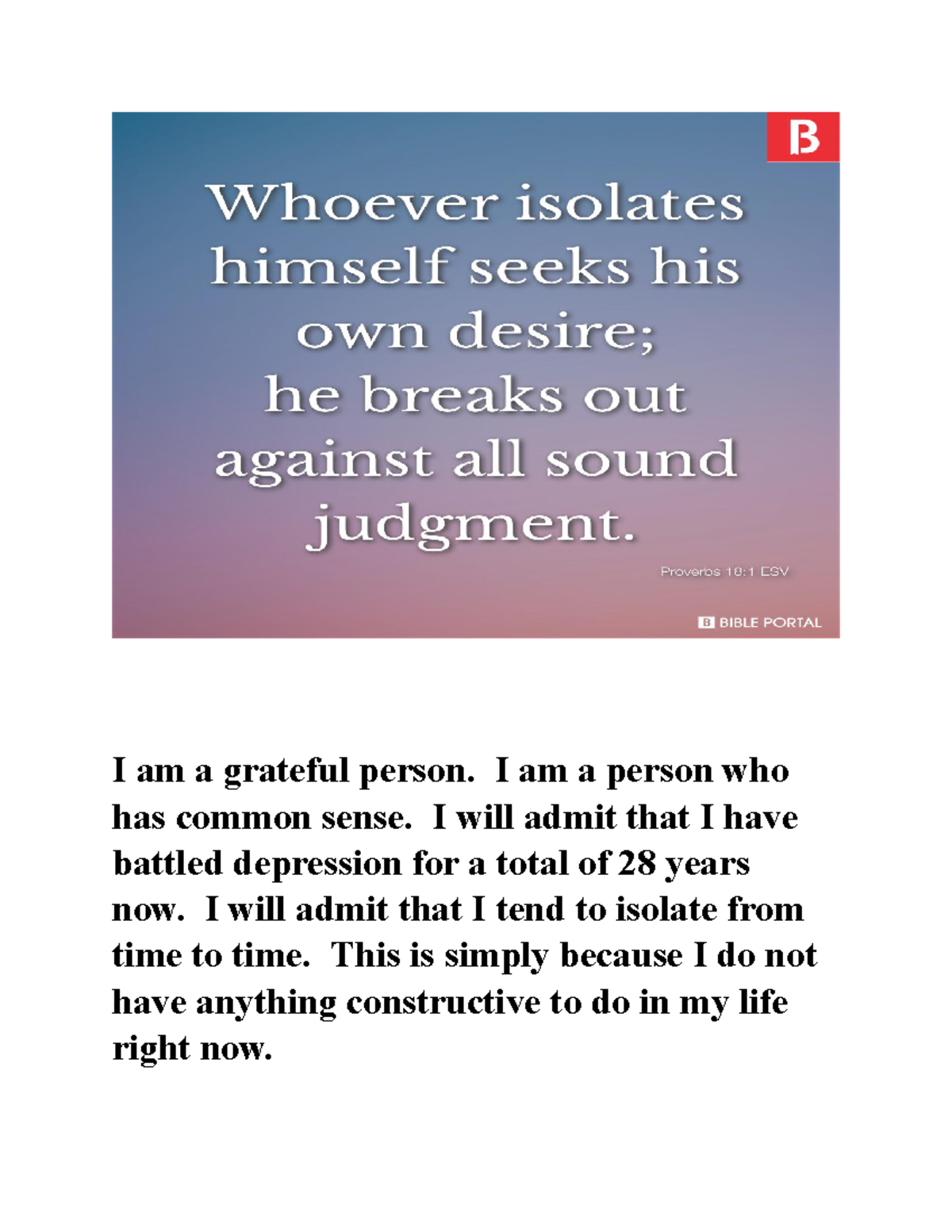 People Who Isolate in The Holy Bible - I am a grateful person. I am a ...