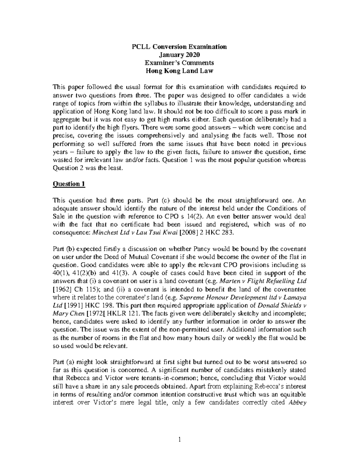 Examiner’s Reports 2020 - 1 PCLL Conversion Examination January 2020 ...