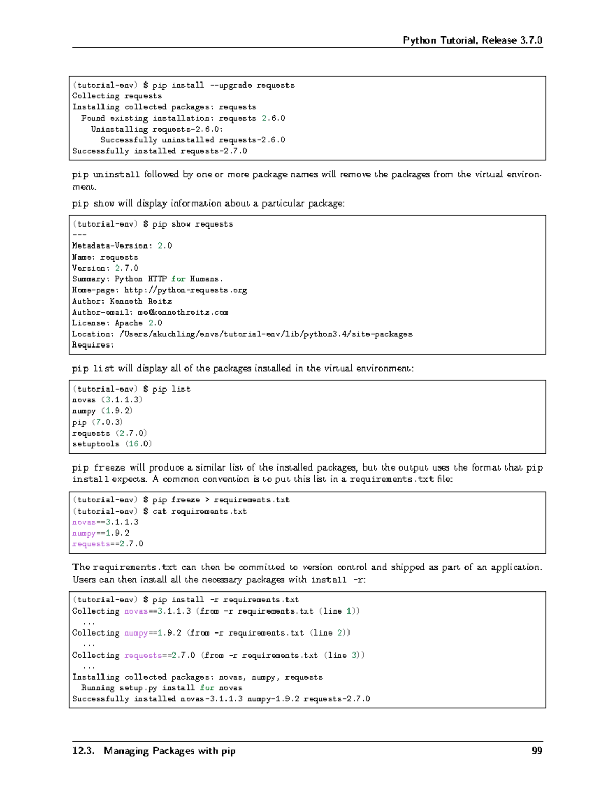 Python Notes-25 - NOTES - (tutorial-env) $ pip install -upgrade ...