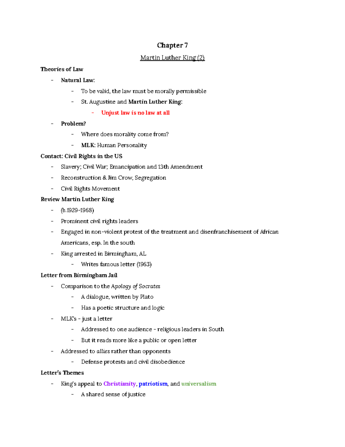 Chapter 7 - MLK (2)(LAW) - Chapter 7 Martin Luther King (2) Theories of ...