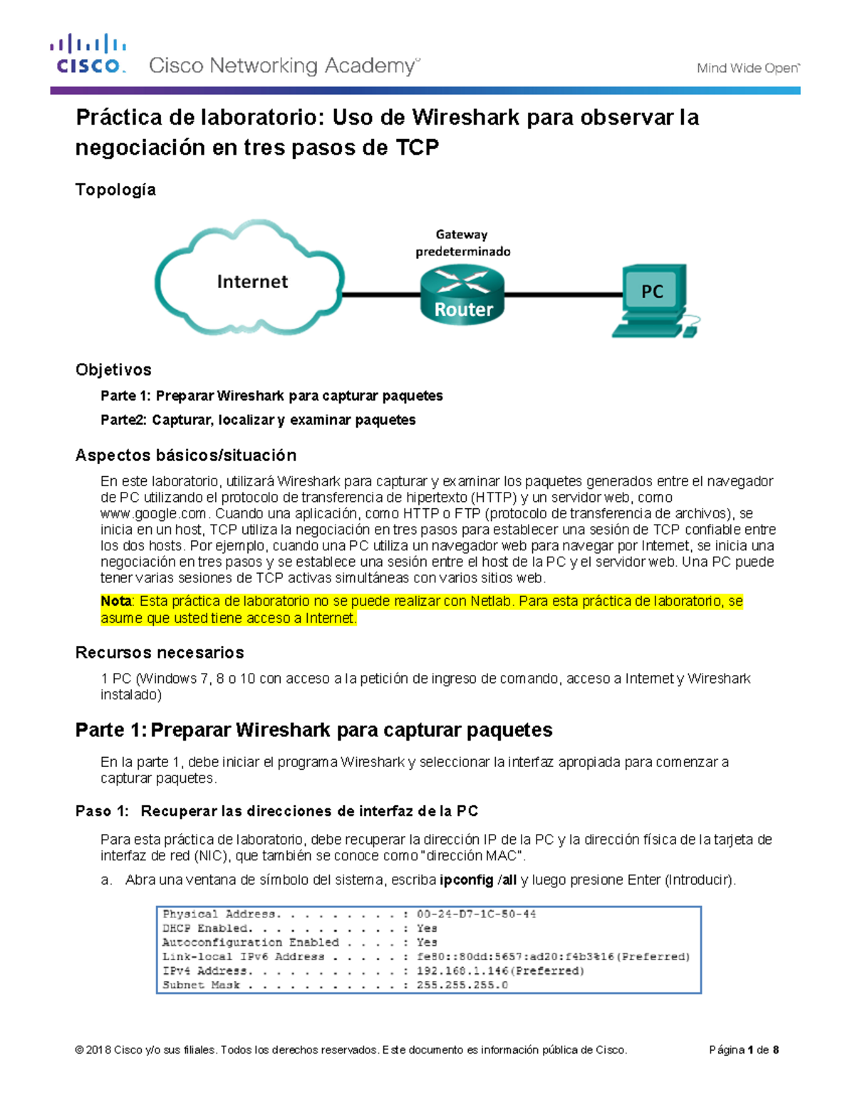 9216 Lab Using Wireshark To Observe The Tcp 3 Way Handshake 1
