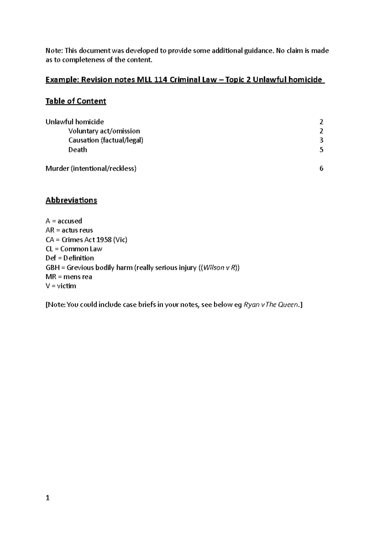 MLL114 Crim Law Study Notes Example - Note: This document was developed ...