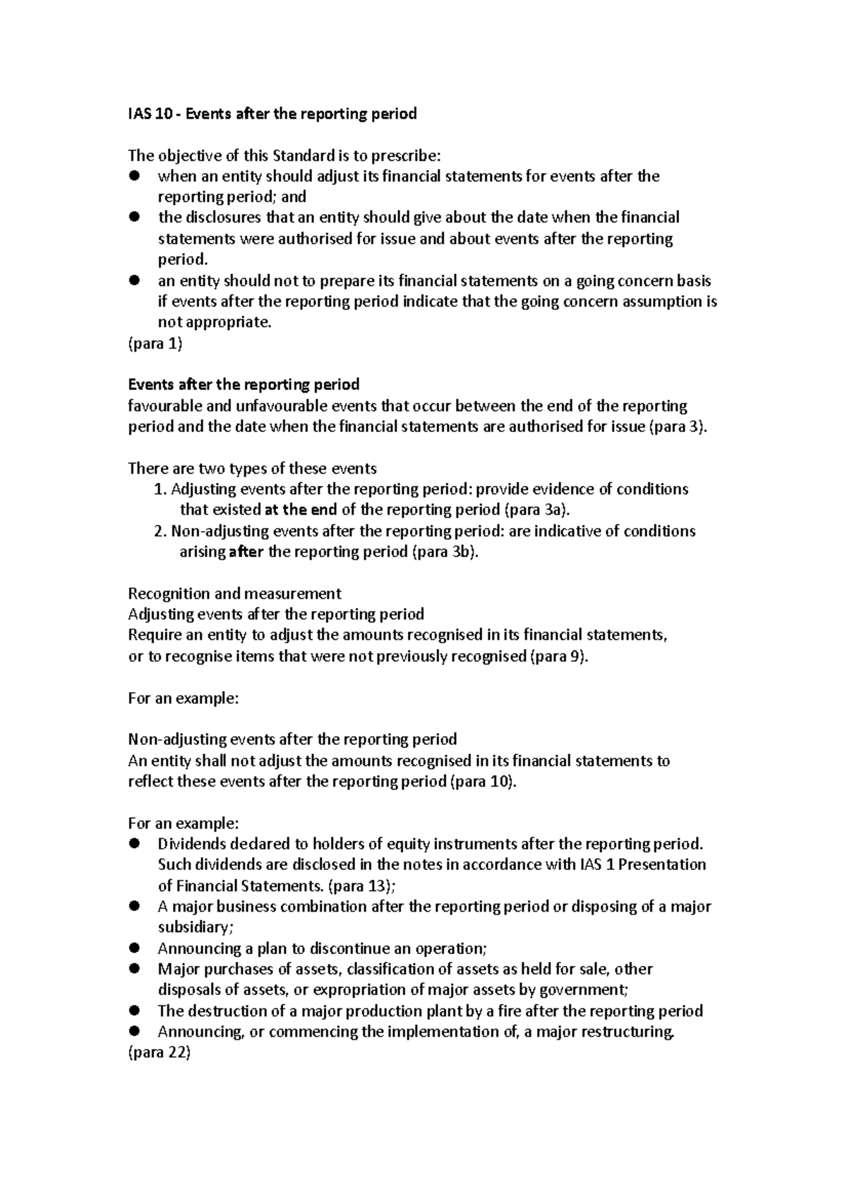 IAS 10 Summary - Introduction to IFRS - IAS 10 - Events after the ...