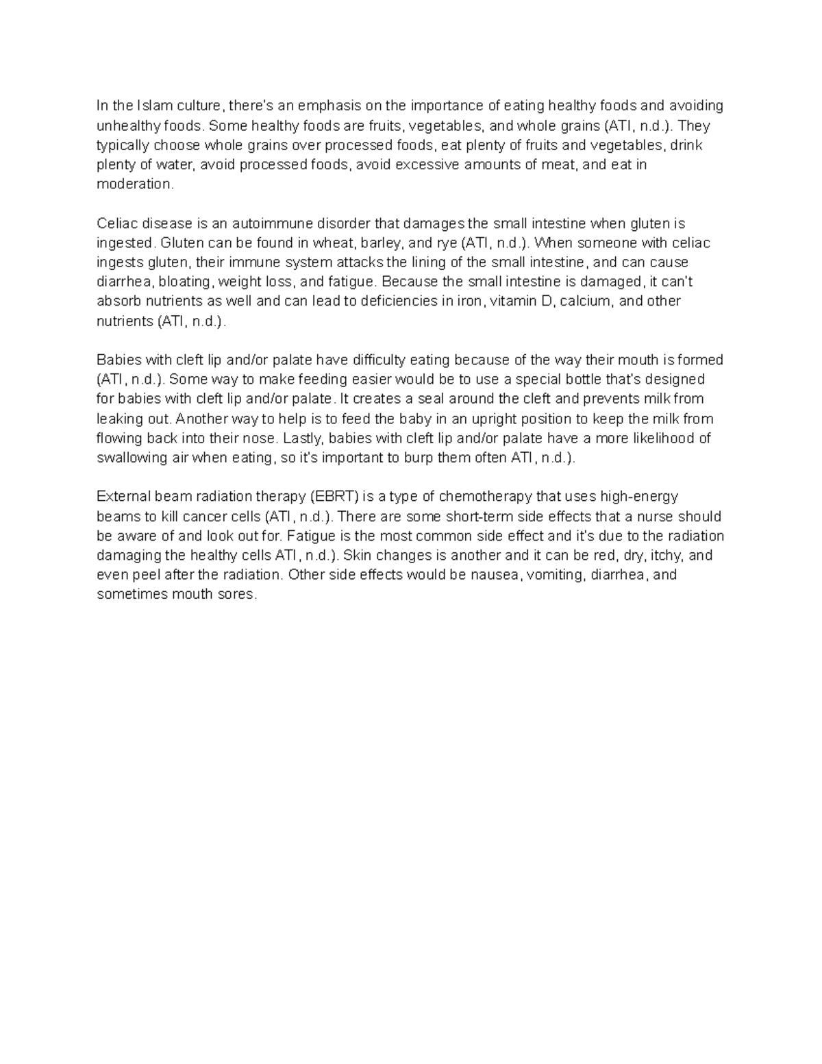 Nutrition Assessment Reflection Paper - In the Islam culture, there’s ...
