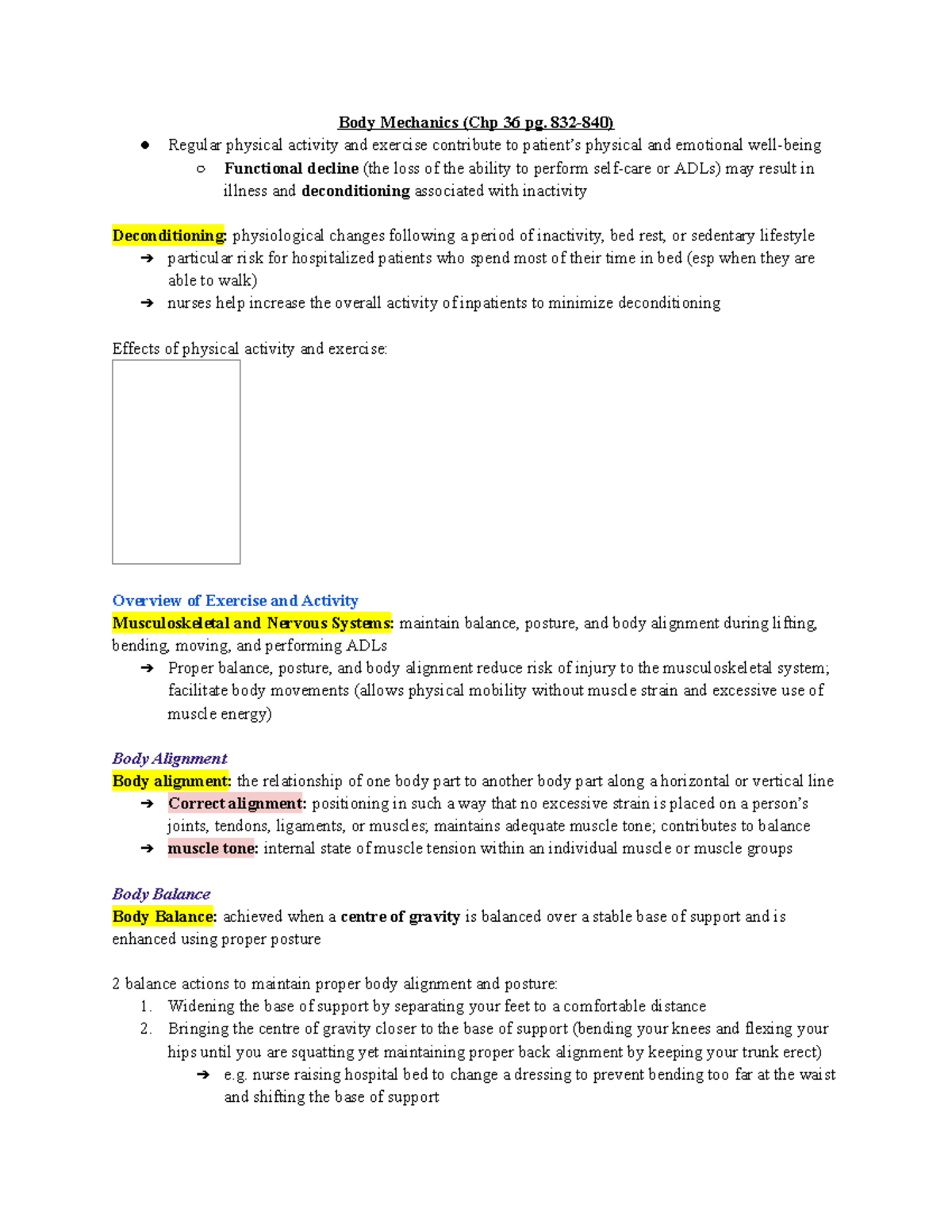 Week 8 Reading Notes Body Mechanics & Bed Making - Body Mechanics (Chp ...