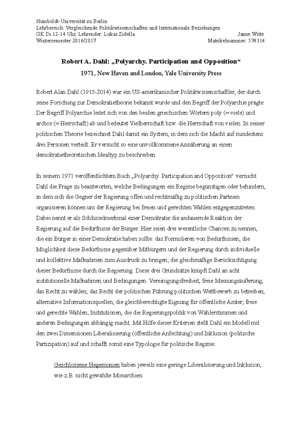 Buchpräsentation Robert Dahl: Polyarchy - zu Berlin Lehrbereich ...