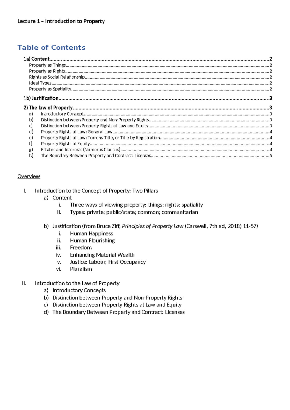Lecture 1 - Lecture 1 – Introduction to Property Table of Contents 1a ...