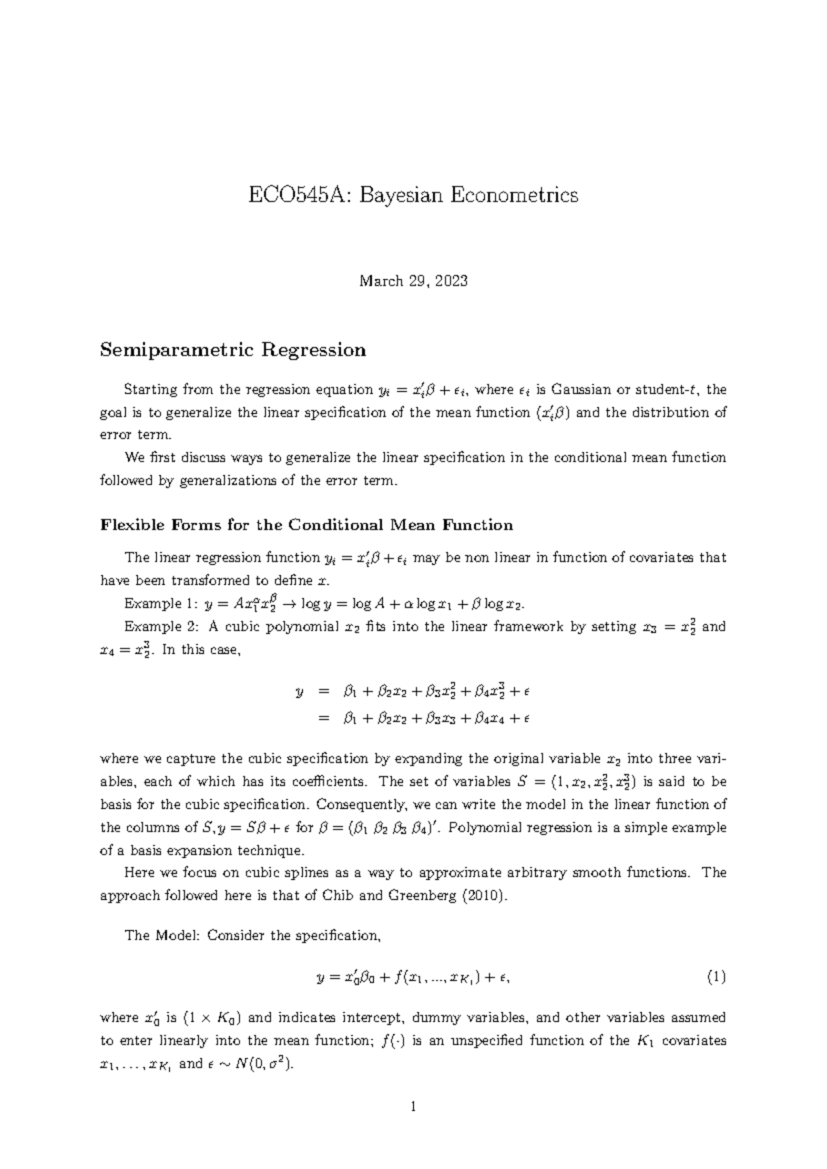 CH 9 - CH9 greenberg - ECO545A: Bayesian Econometrics March 29, 2023 Semiparametric Regression ...