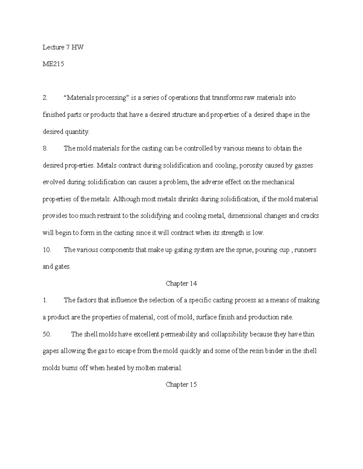 Lecture 7 Homework - Lecture 7 HW ME “Materials processing” is a series ...