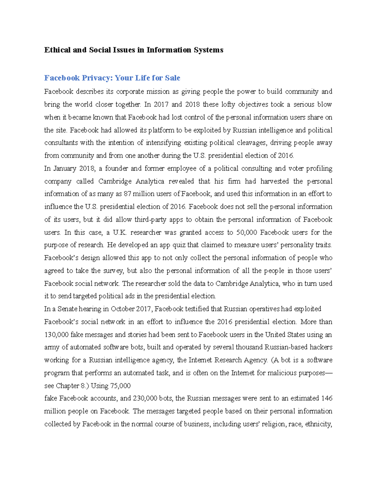 Case-Study-Ethical-and-Social-Issues-in-Information-Systems- Facebook ...