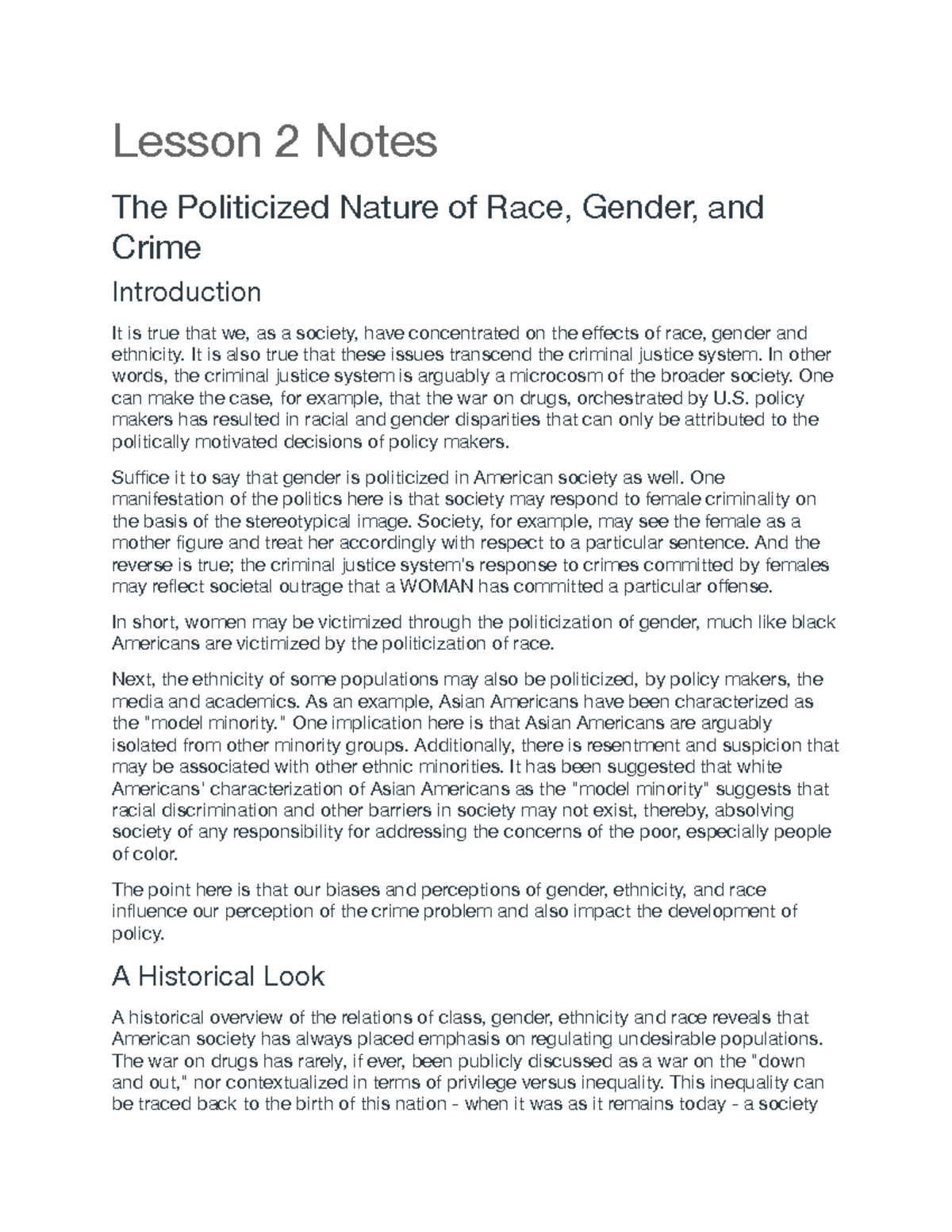 Lesson 2 Notes - Professor Bing - Lesson 2 Notes The Politicized Nature ...