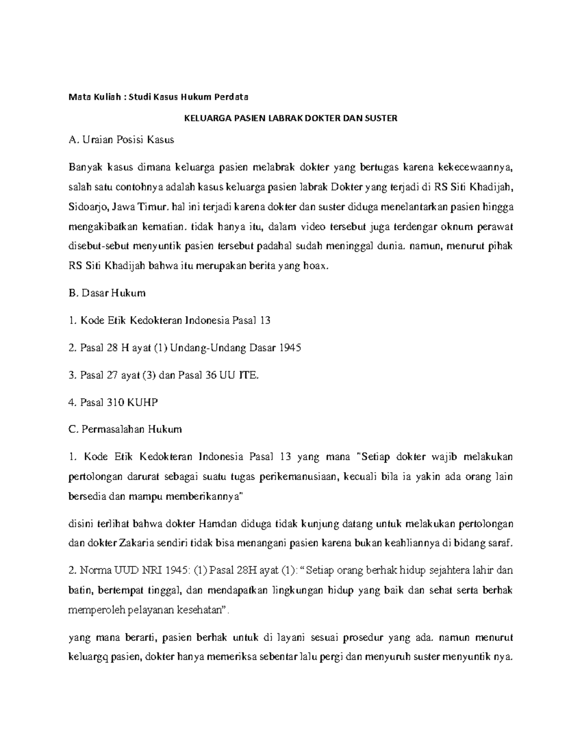 Studi Kasus Hukum Perdata 20212022 - Mata Kuliah : Studi Kasus Hukum ...