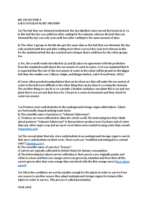 Lab 9 - bio lab report - Bio 201 Introduction Biology 1 Laboratory ...