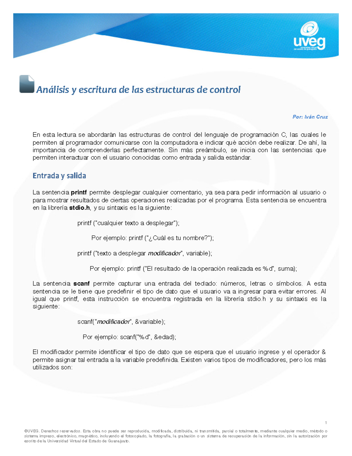 Estructuras de control practicas escuela de computo - 1 ©UVEG. Derechos ...