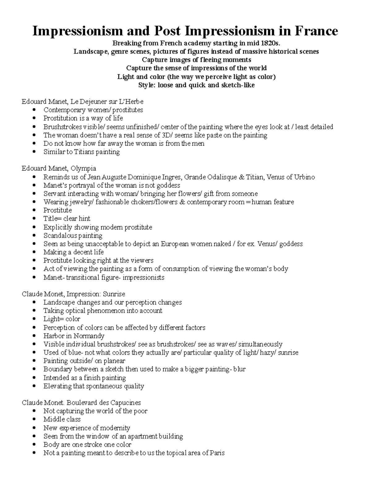 Art History Notes for the famous arts - Impressionism and Post ...