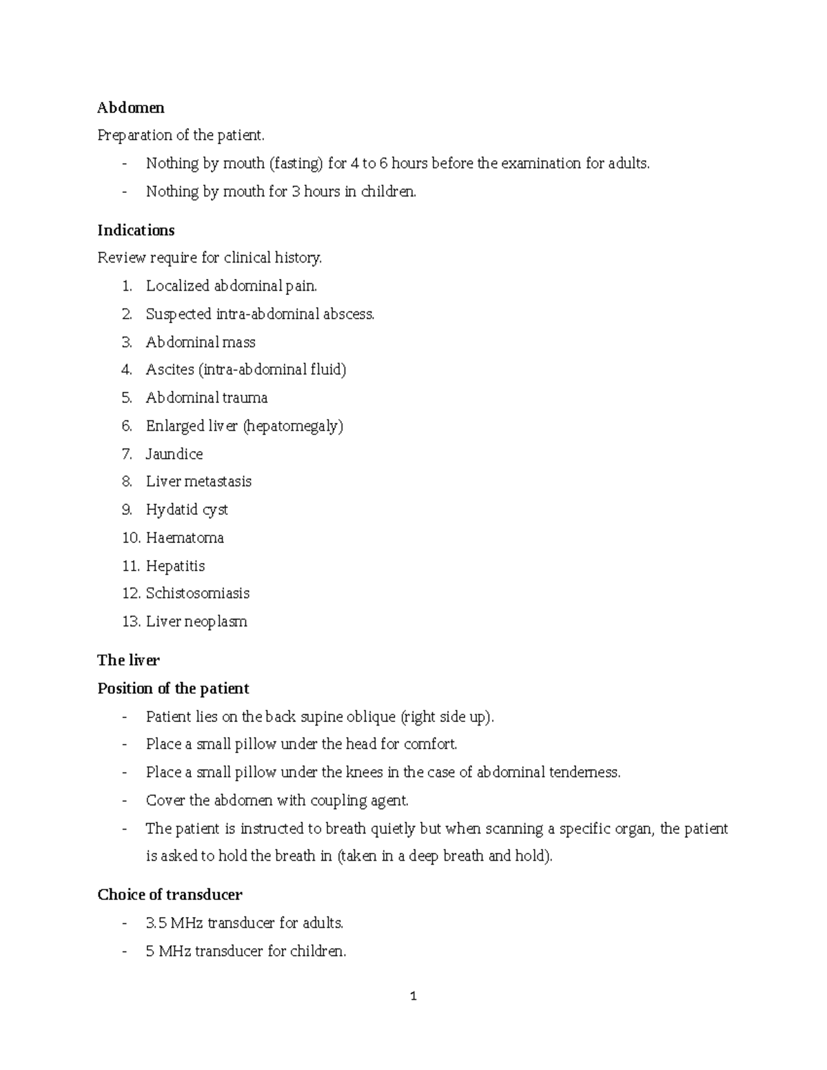 Ultrasound notes Abdomen - Abdomen Preparation of the patient ...