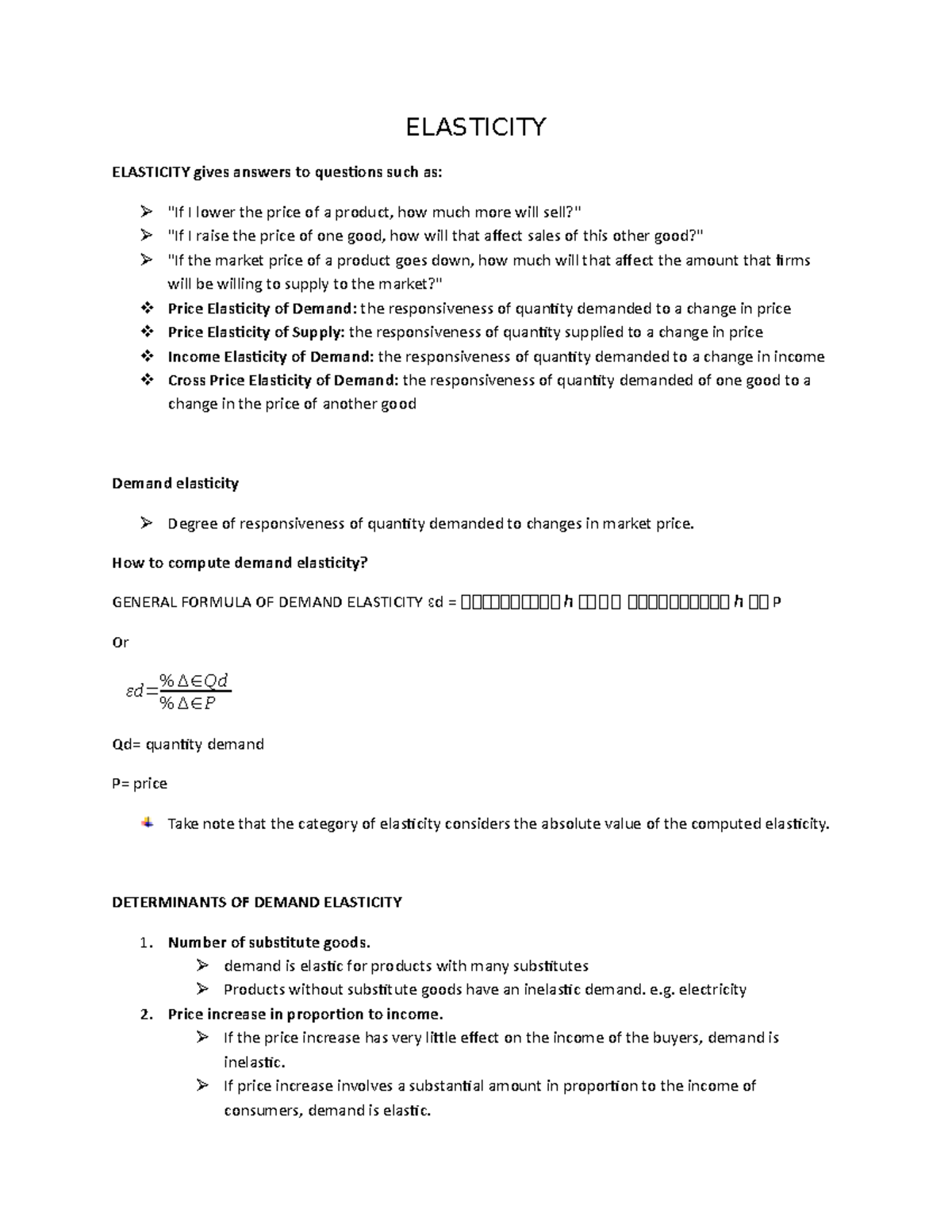 Elasticity - Lecture notes 1 - ELASTICITY ELASTICITY gives answers to ...