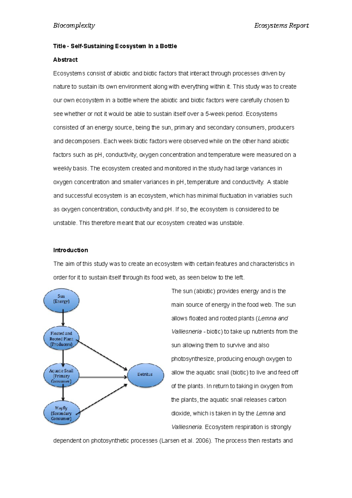 Ecosystem Report - Biocomplexity Ecosystems Report Title - Self ...